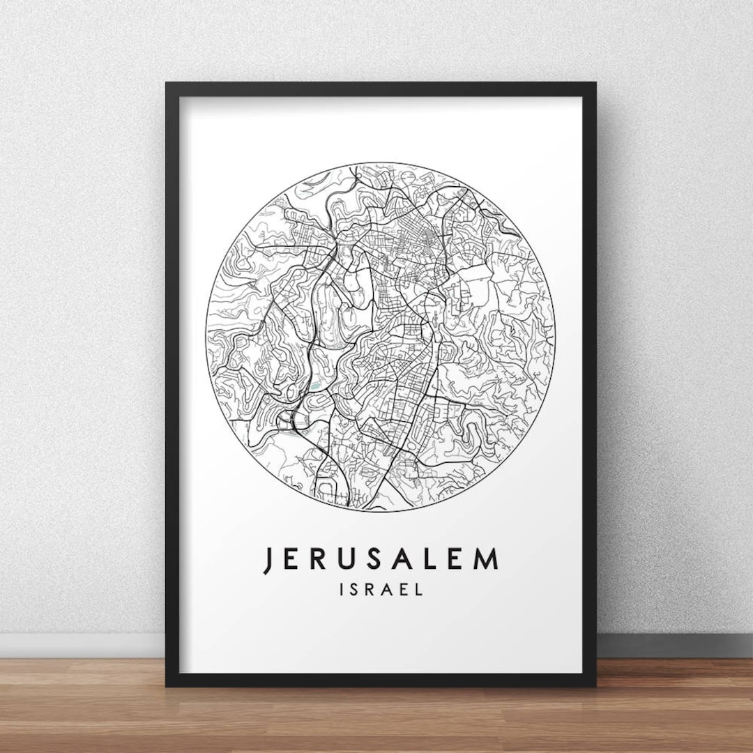 Jerusalem City Map Print, Street Map Art, Jerusalem Map Poster ...