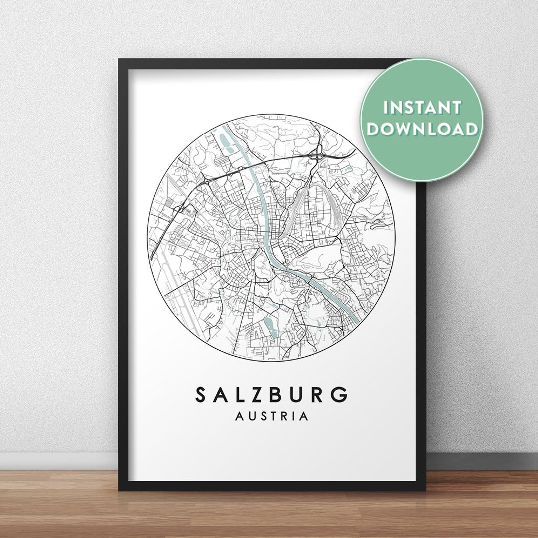 Salzburg City Map Printable, Street Map, Salzburg Map Print, City Map ...
