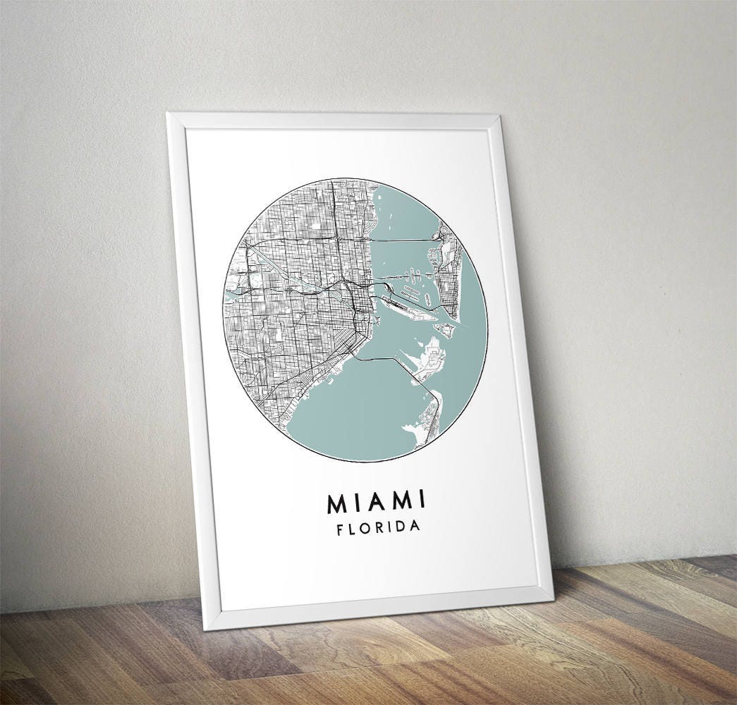 Miami City Map Print Street Map Art Miami Map Poster Miami - Etsy UK