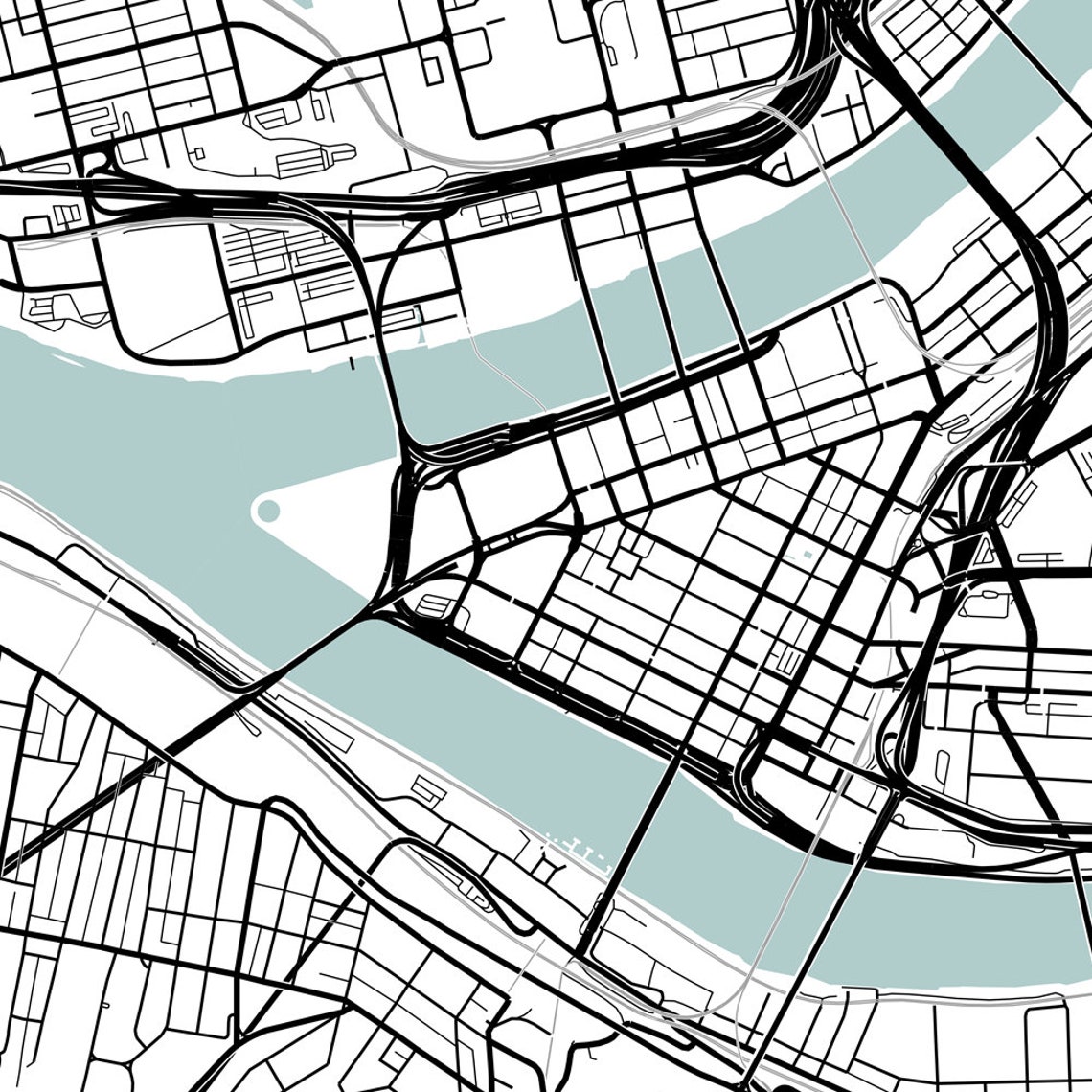 Pittsburgh City Map Printable Street Map Art Pittsburgh Map | Etsy