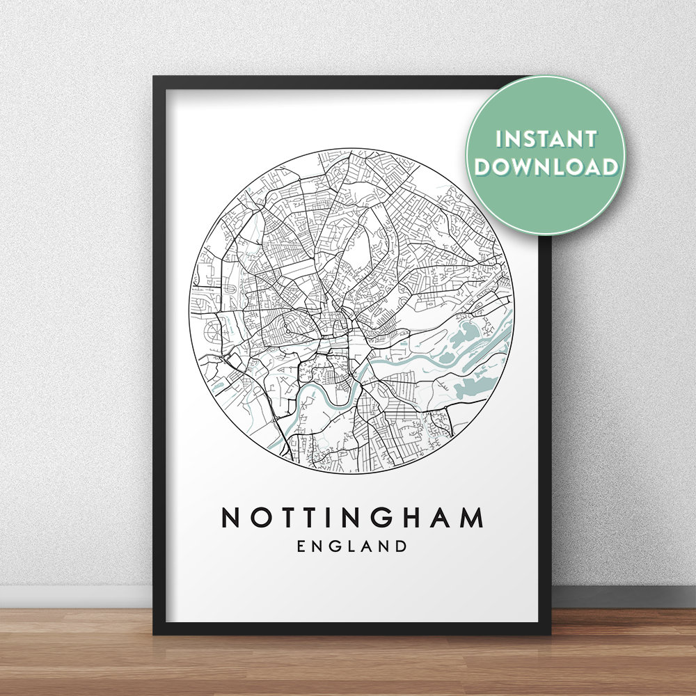 Nottingham City Map Printable Street Map Art Nottingham Map | Etsy UK