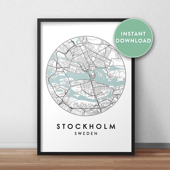 Stockholm City Map Printable Street Map Art Stockholm Map | Etsy