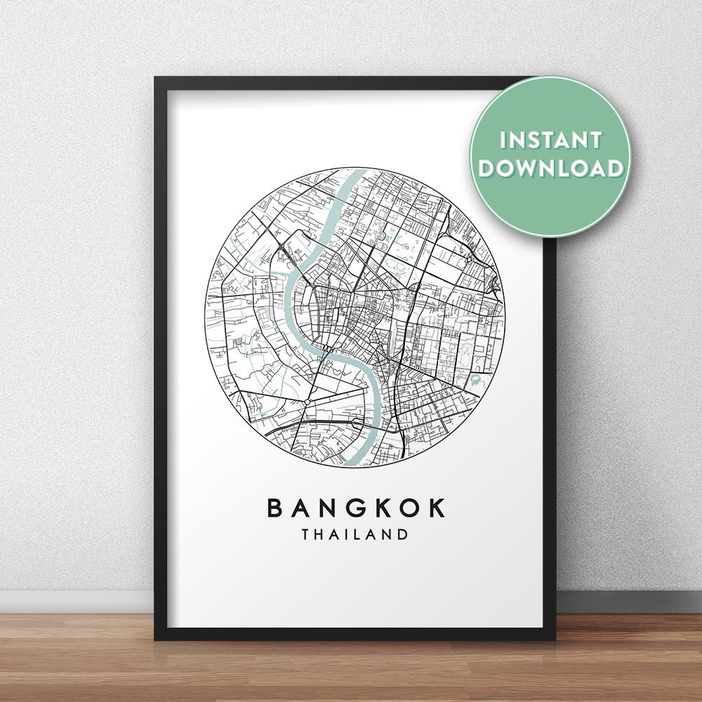 Bangkok City Map Printable, Street Map Art, Bangkok Map Print, City Map ...