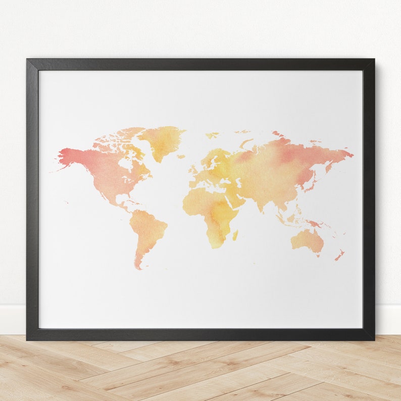World Map Watercolour Print, Watercolor Map Art, World Map Poster ...