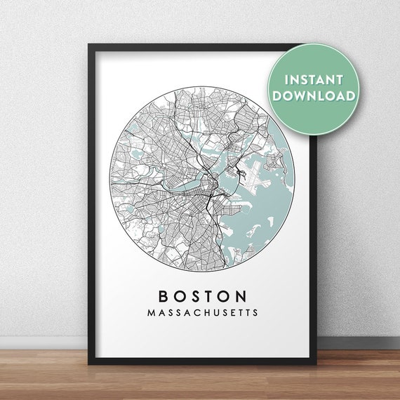 Boston City Map Printable Street Map Art Boston Map Print | Etsy