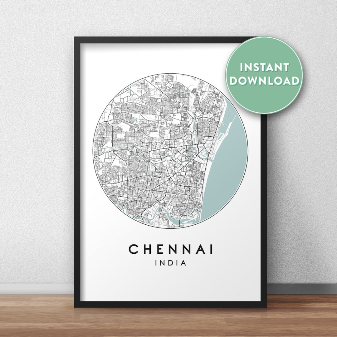 Chennai City Map Printable, Street Map Art, Chennai Map Print, City Map ...