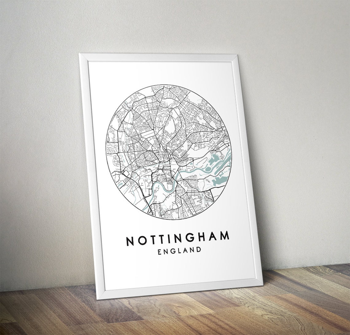 Nottingham City Map Printable Street Map Art Nottingham Map | Etsy UK