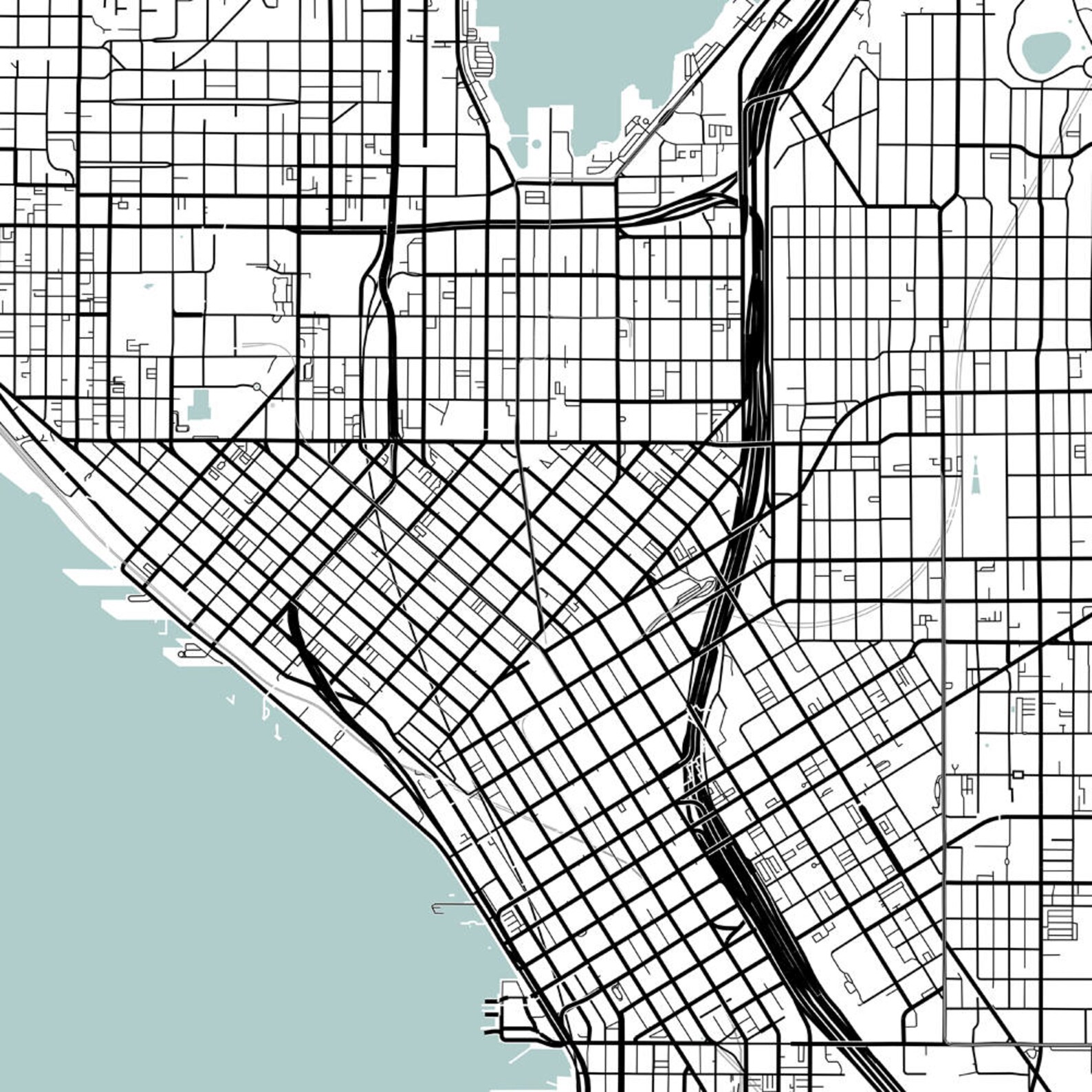 Seattle City Map Print Street Map Art Seattle Map Poster | Etsy