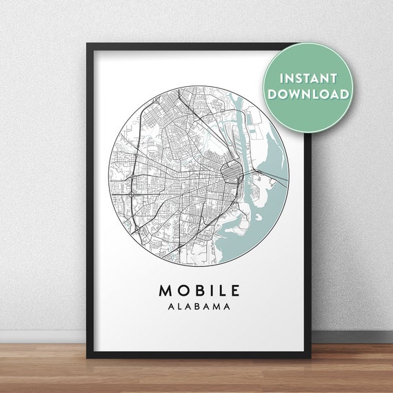 Mobile Alabama City Map Printable Street Map Mobile Map | Etsy