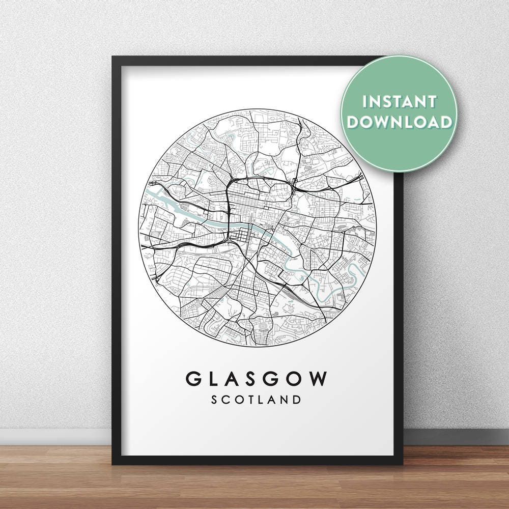 Glasgow City Map Printable Street Map Art Glasgow Map Print - Etsy UK