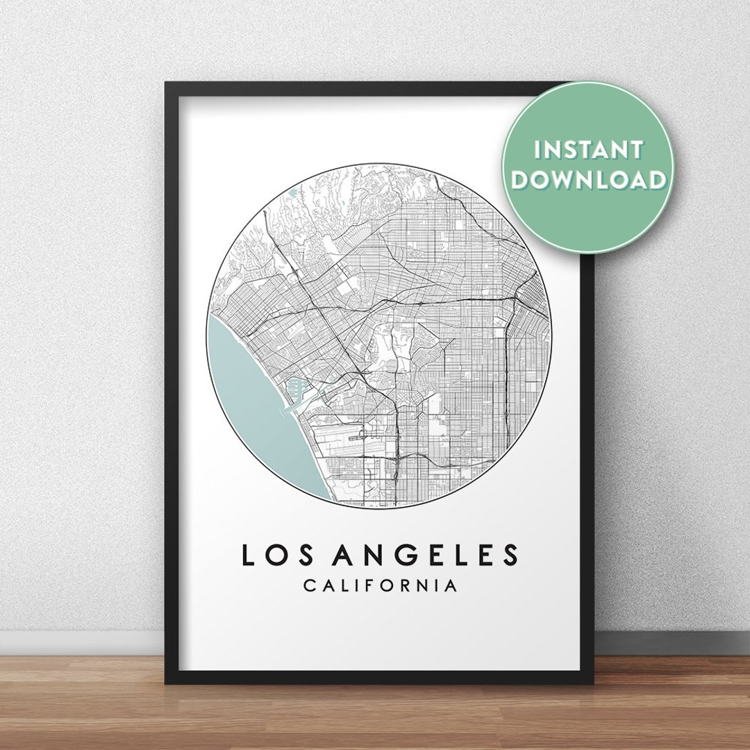 Los Angeles City Map Printable, Street Map Art, Los Angeles Map Print ...