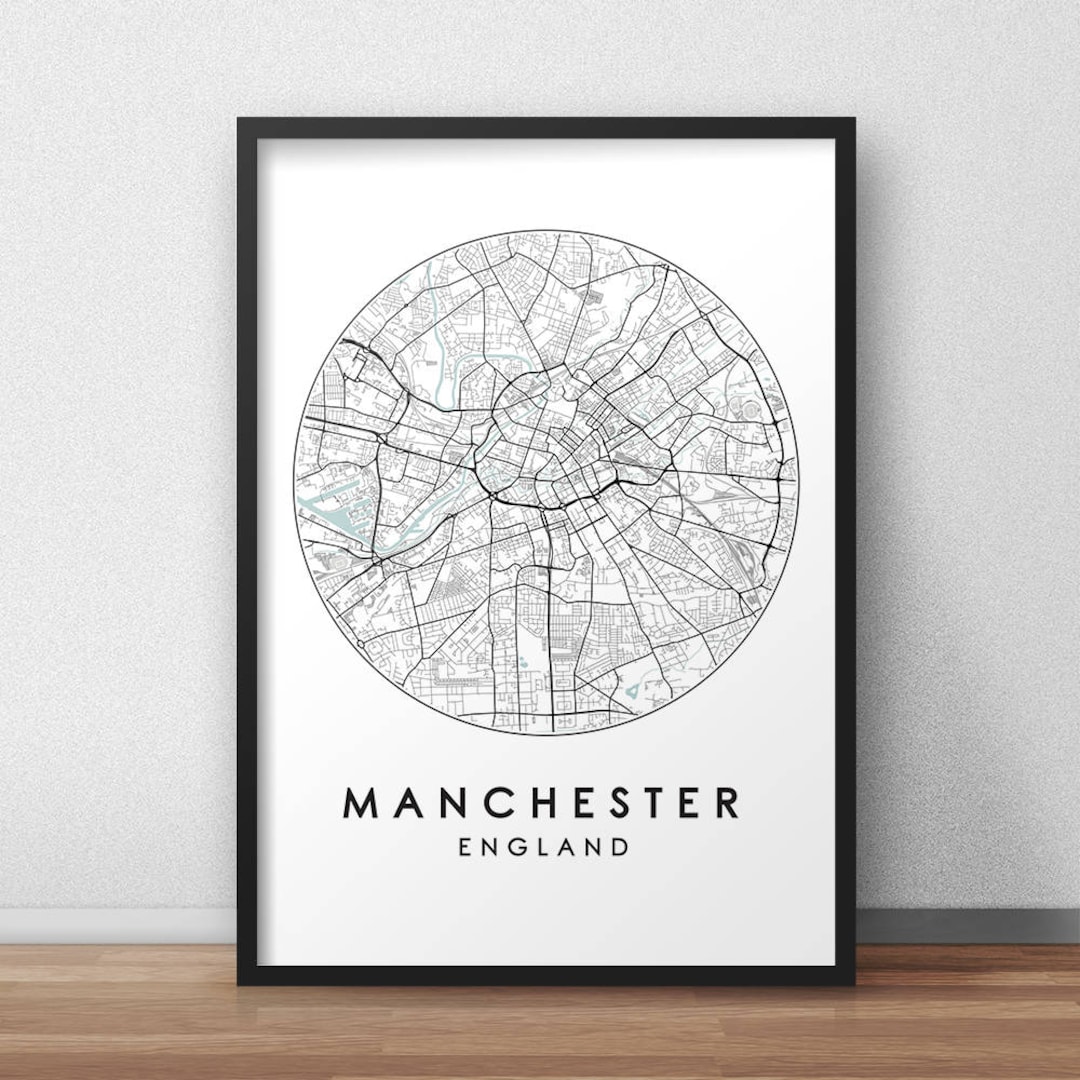 Manchester City Map Print, Street Map Art, Manchester Map, Manchester ...
