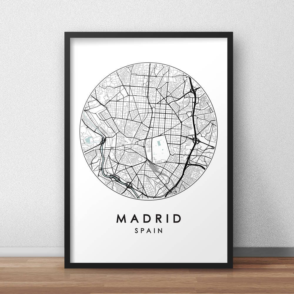 Madrid City Map Print Street Map Art Madrid Map Poster | Etsy