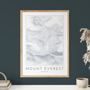 Mount Everest Topographic Map Print, Contour Lines Map Print, Mount ...