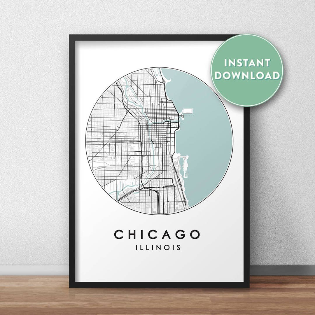 Chicago City Map Printable, Street Map Art, Chicago Map Print, City Map ...