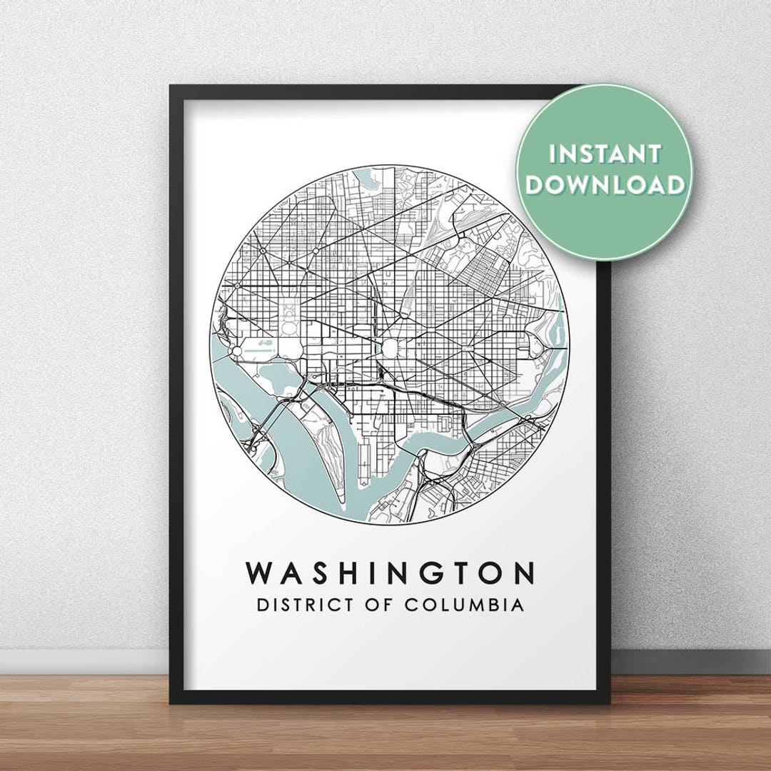 Washington DC City Map Printable, Street Map Art, Washington Map Print ...
