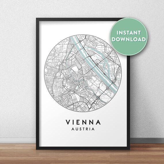 Vienna City Map Printable Street Map Art Vienna Map Print | Etsy