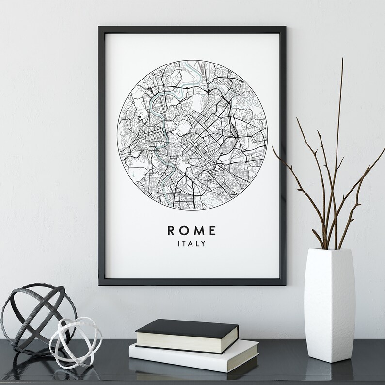 Rome City Map Print Street Map Art Rome Map Poster Rome Map - Etsy