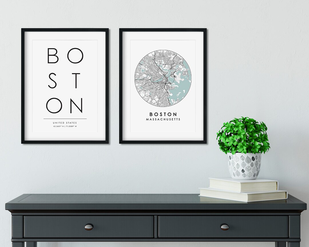 Boston Print Set, Boston City Map, Typography Print, Boston Print ...