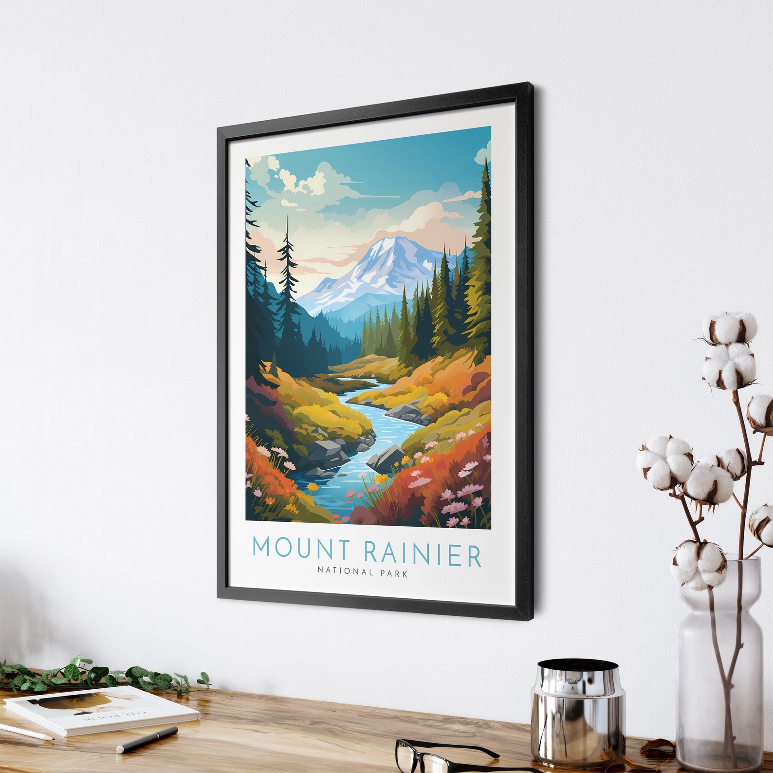 Mount Rainier National Park Travel Poster Wall Art Print Mount Rainier ...