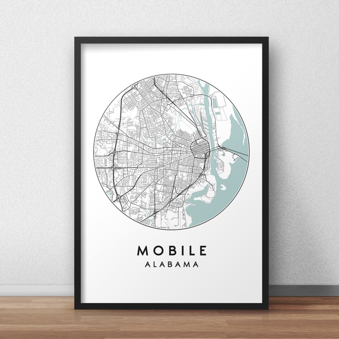 Mobile Alabama City Map Print, Street Map Art, Mobile Map Poster ...