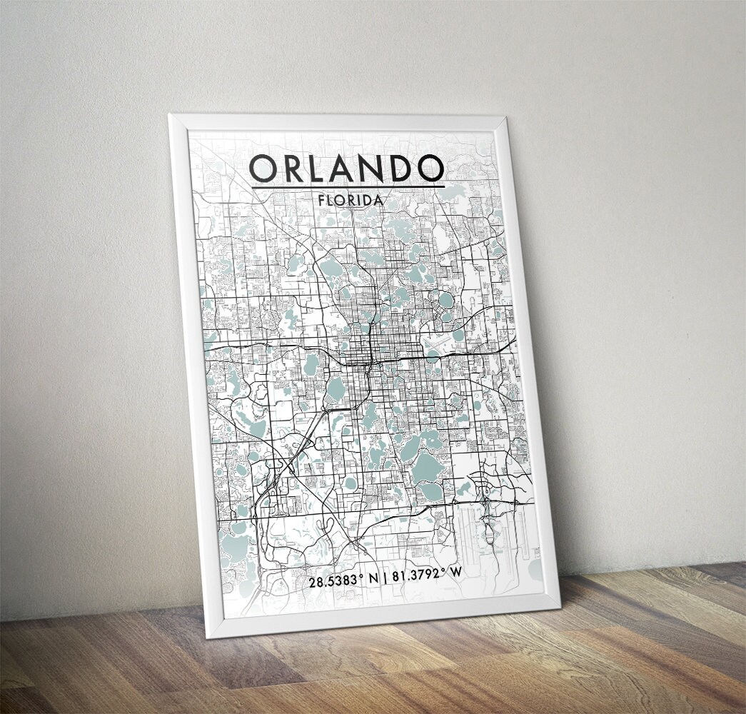 Orlando City Map Print Street Map Art Orlando Map Poster | Etsy