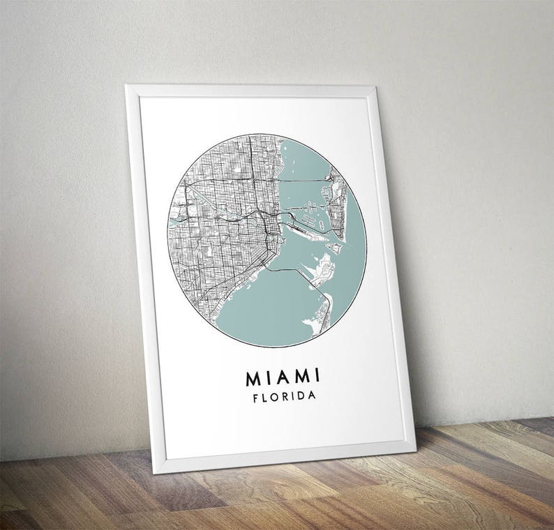 Miami City Map Printable Street Map Art Miami Map Print | Etsy