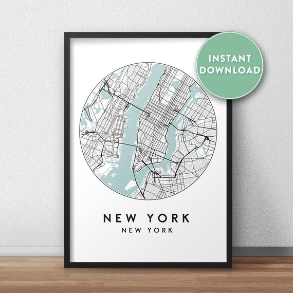 New York City Map Printable Street Map Art New York Map | Etsy