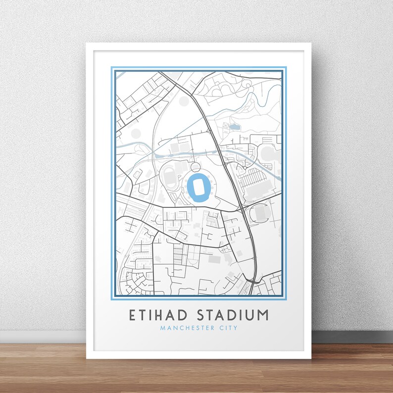 Etihad Stadium Map Print, Manchester City FC Print, Football Club Print ...