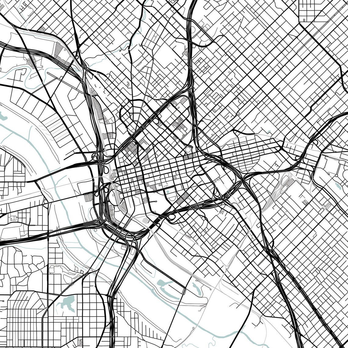 Dallas City Map Printable Street Map Art Dallas Map Print | Etsy