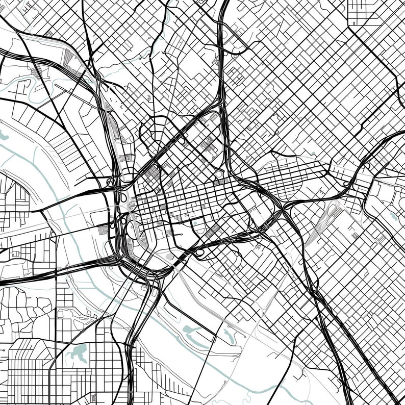 Dallas City Map Printable Street Map Art Dallas Map Print | Etsy