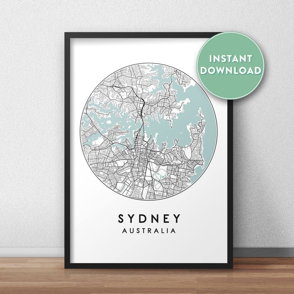 Sydney City Map Printable Street Map Art Sydney Map Print | Etsy