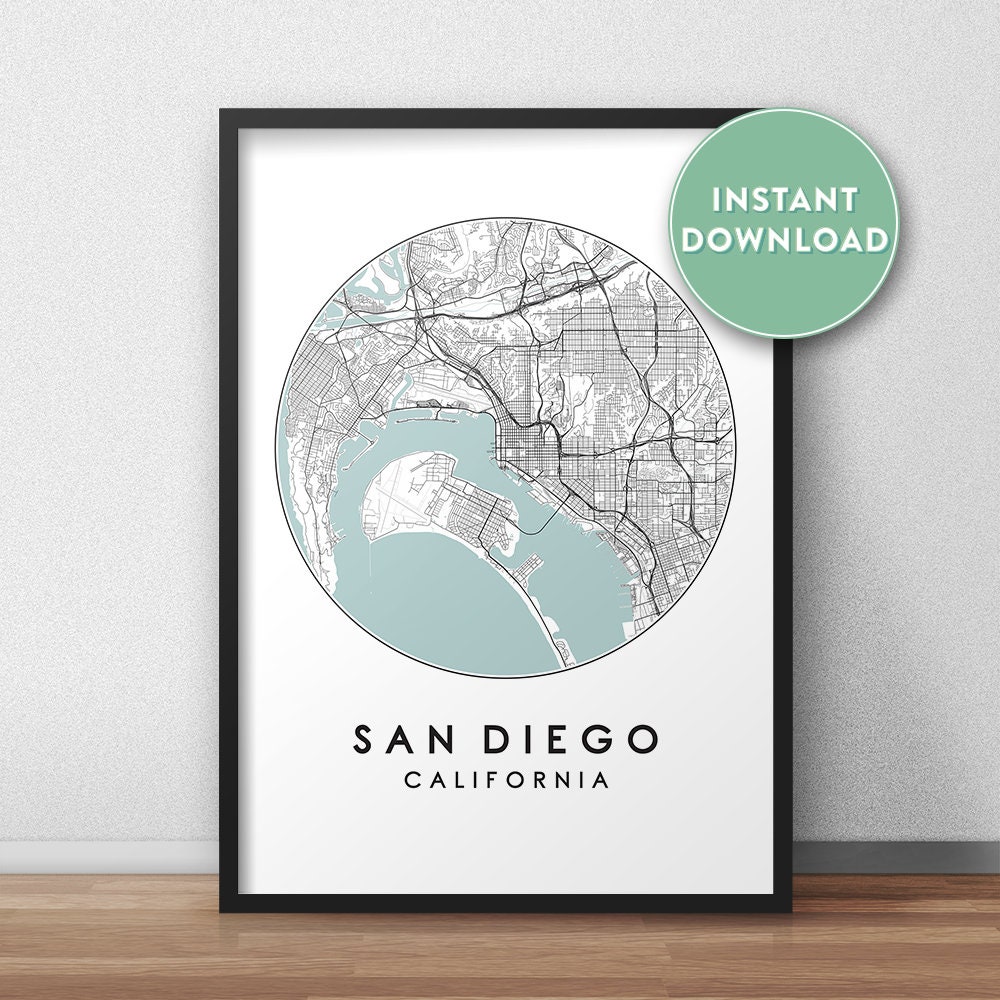 San Diego City Map Printable Street Map San Diego Map Print | Etsy