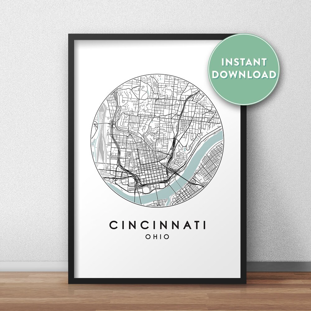 Cincinnati City Map Printable Street Map Art Cincinnati Map - Etsy