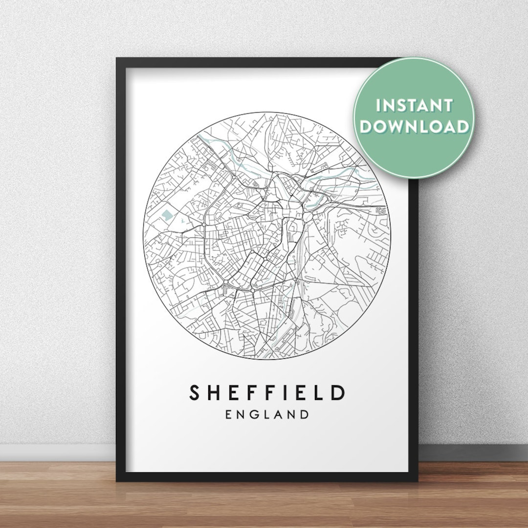 Sheffield City Map Printable, Street Map Art, Sheffield Map Print, City ...