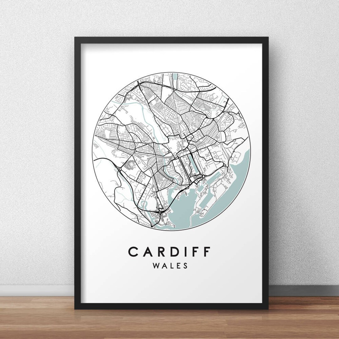 Cardiff City Map Print, Street Map Art, Cardiff Map Poster, Cardiff Map ...