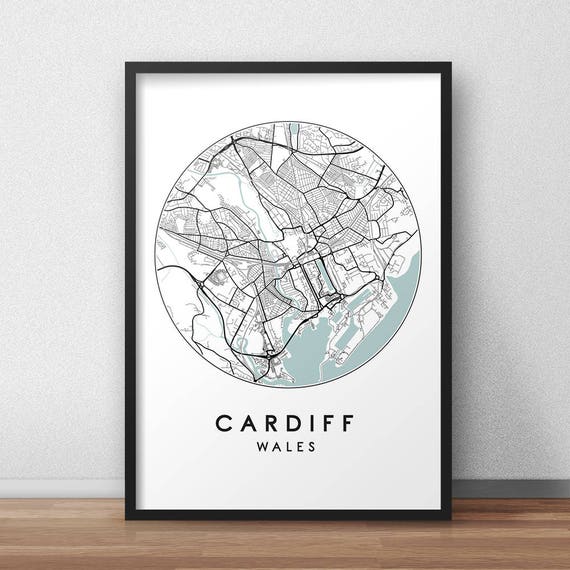 Art & Collectibles Digital Prints Caerdydd Poster Wall Art Print Map ...