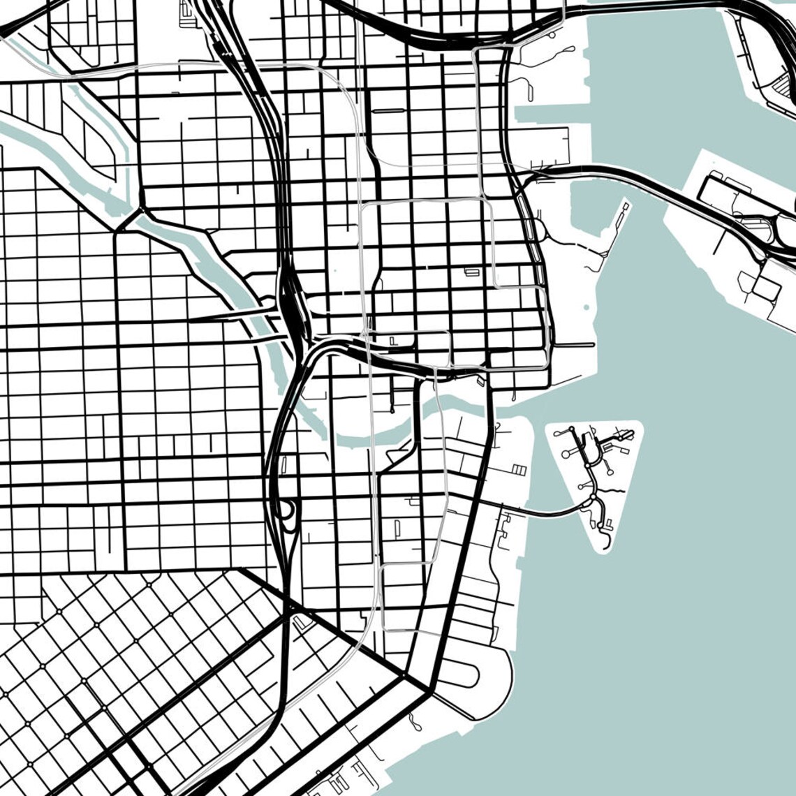 Miami City Map Printable Street Map Art Miami Map Print | Etsy