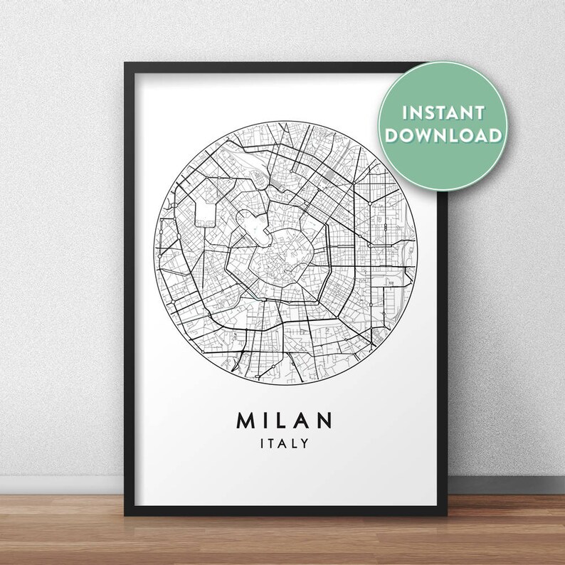 Milan City Map Printable, Street Map Art, Milan Map Print, City Map ...