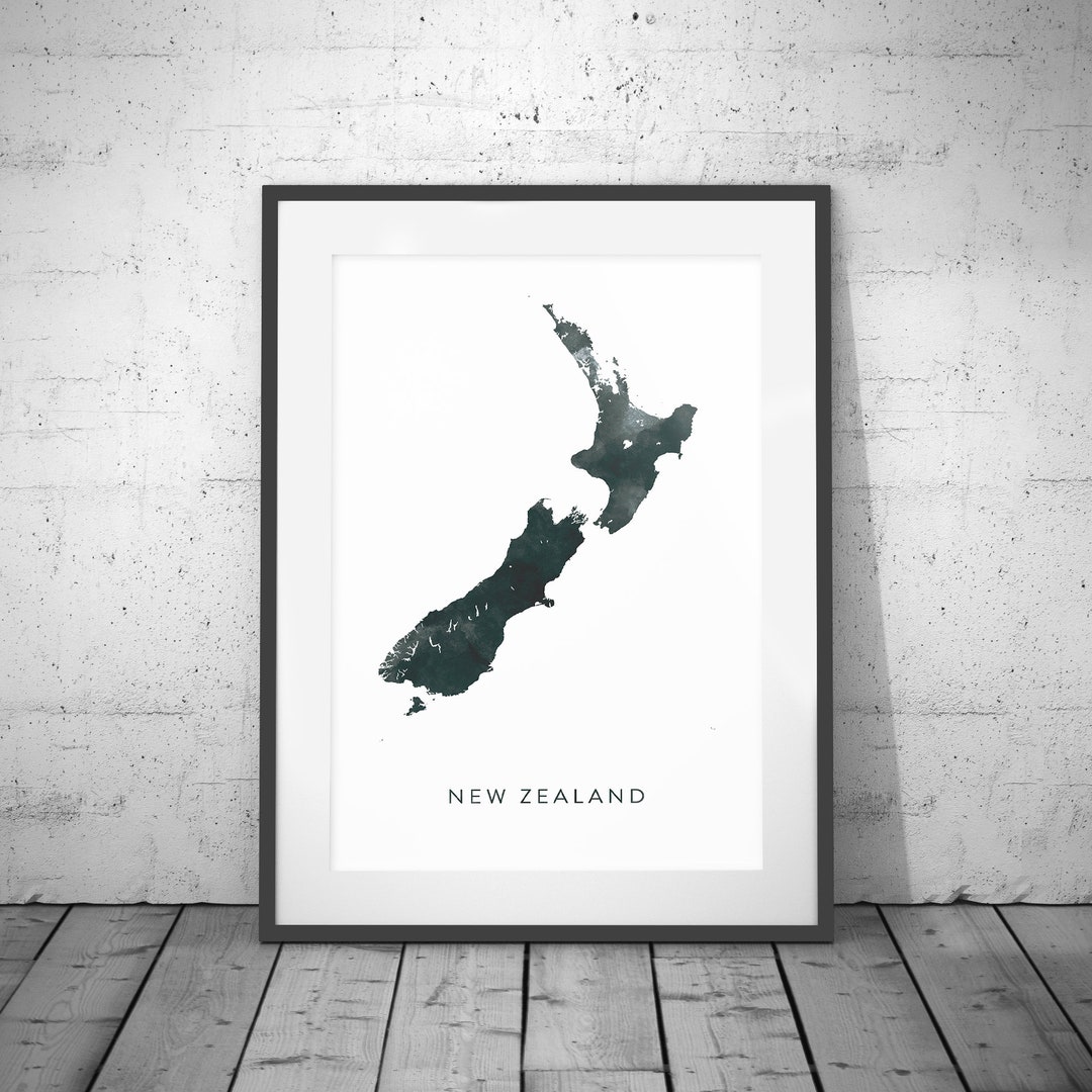 New Zealand Map, Watercolor Map Art, New Zealand Map Poster, New ...