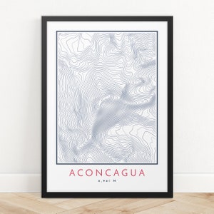 Aconcagua Topographic Map Print, Contour Lines Map Print, Aconcagua ...