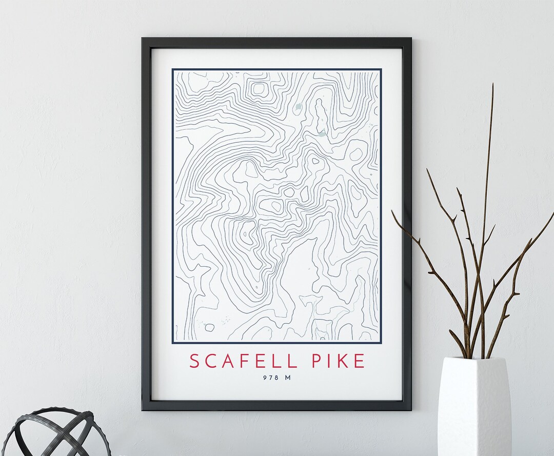 Scafell Pike Topographic Map Print, Contour Lines Map Print, Scafell ...