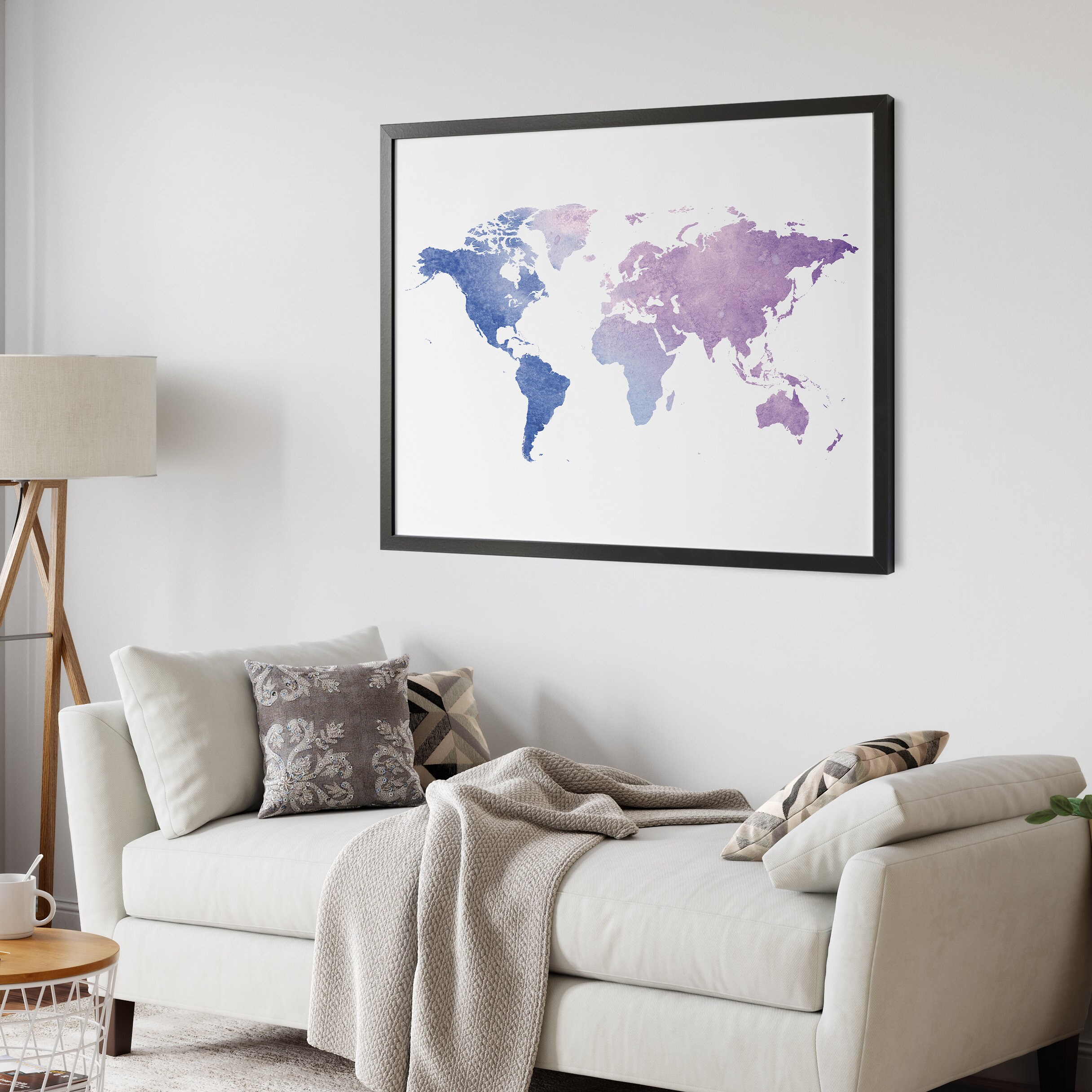 World Map Watercolour Print, Watercolor Map Art, World Map Poster ...
