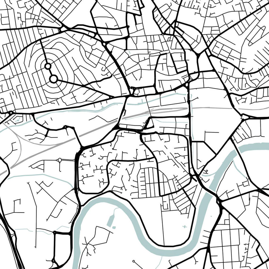 Nottingham City Map Print Street Map Art Nottingham Map | Etsy UK