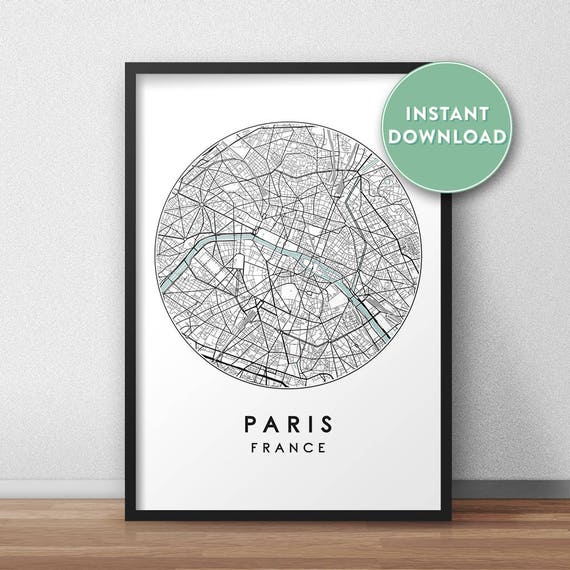 Paris City Map Printable Street Map Art Paris Map Print | Etsy UK