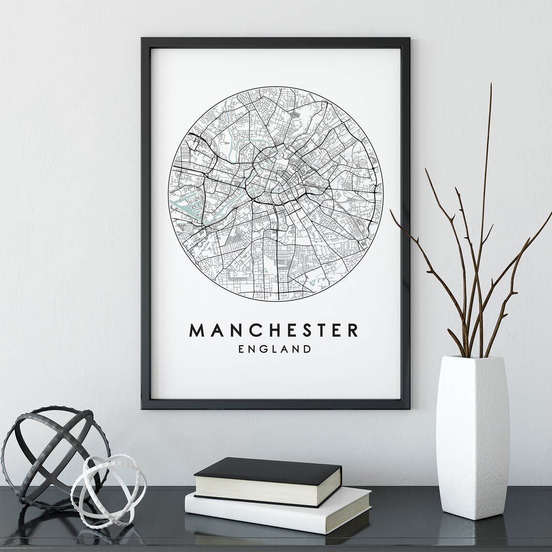 Manchester City Map Print, Street Map Art, Manchester Map, Manchester ...