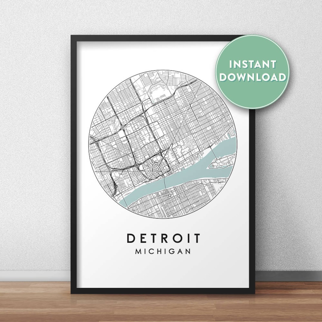 Detroit City Map Printable, Street Map Art, Detroit Map Print, City Map ...