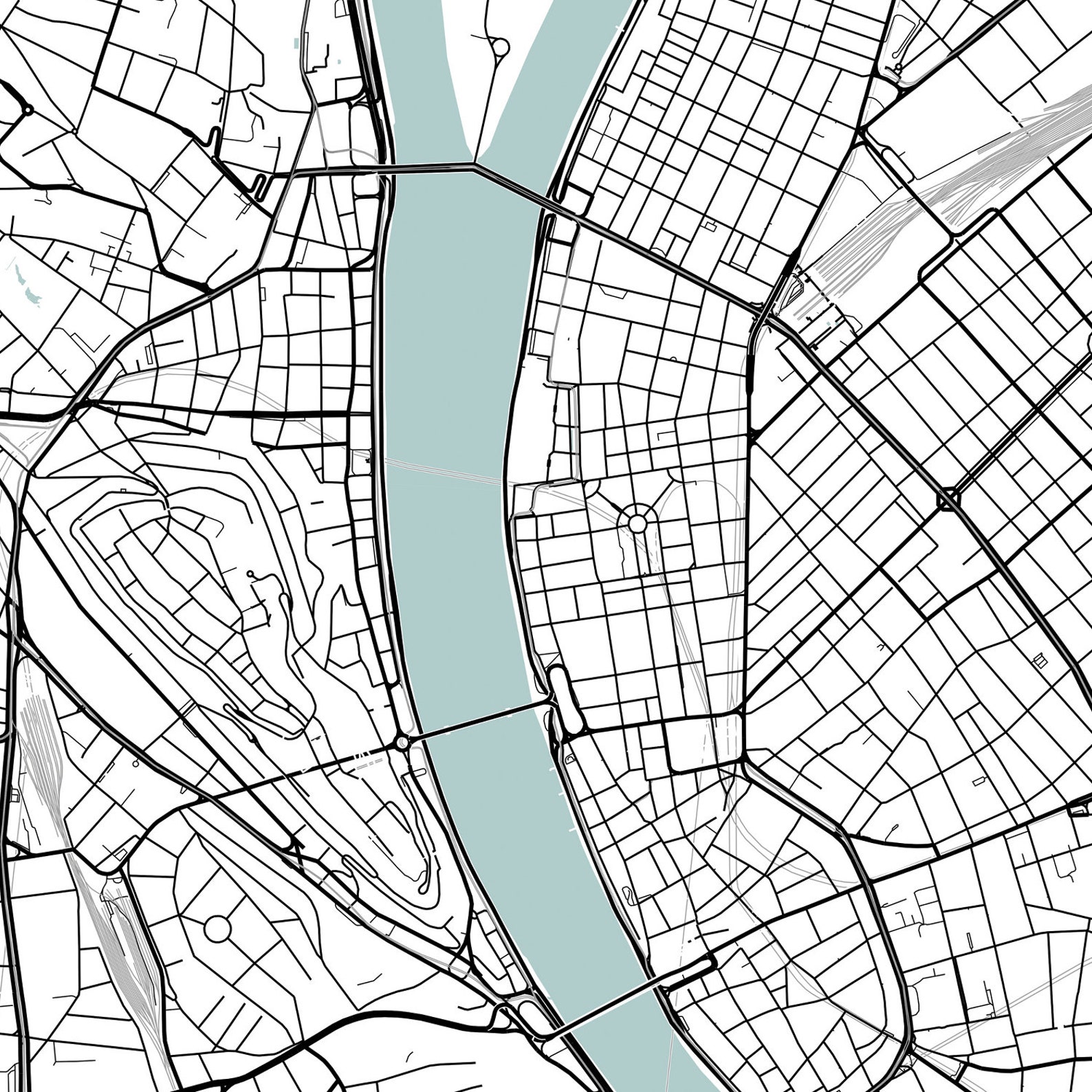 Budapest City Map Printable Street Map Art Budapest Map - Etsy