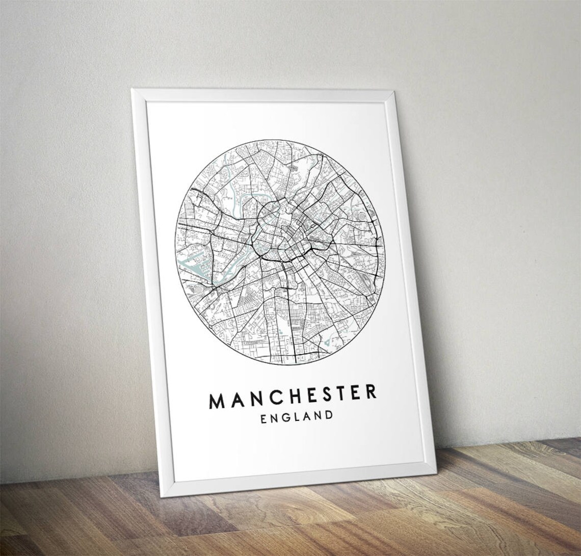 Manchester City Map Print, Street Map Art, Manchester Map, Manchester ...