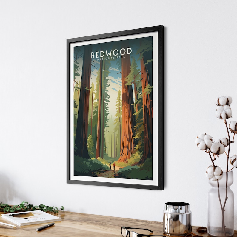 Redwood National Park Travel Poster Wall Art Print Redwood Poster ...